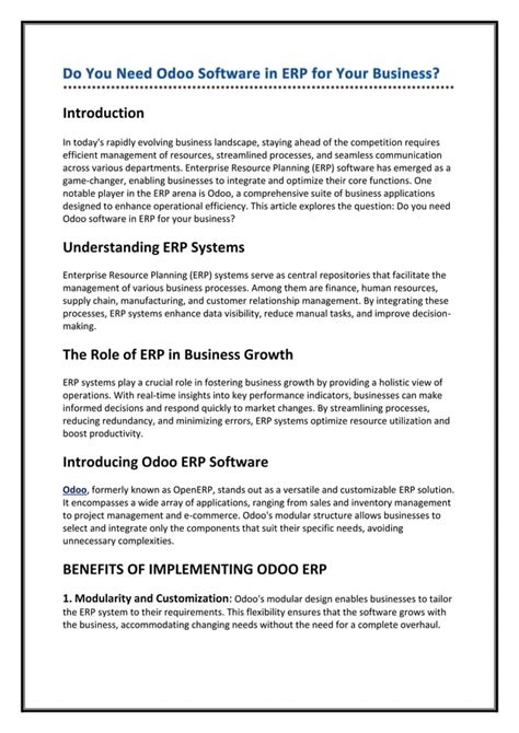 Do You Need Odoo Software In Erp For Your Business Pdf