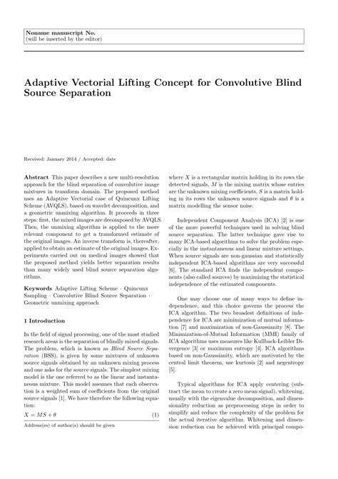 pdf adaptive vectorial lifting concept for convolutive blind source separation