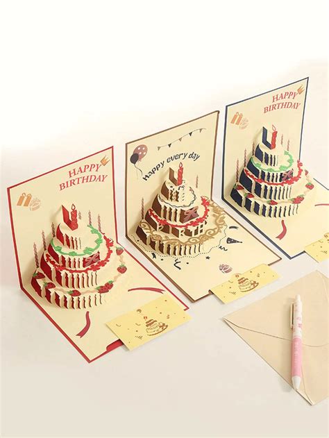 1pc Random Birthday Cake Design 3D Greeting Card With Envelope SHEIN