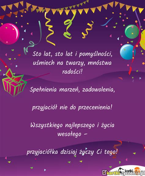 Sto Lat Sto Lat I Pomy Lno Ci Kartka Urodzinowa