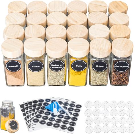 Gewürzgläser Set 24 x 125ml Gewürzdosen aus Glas und Holz