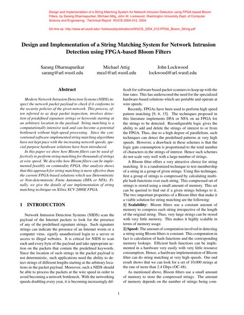 pdf design and implementation of a string matching system for network intrusion detection