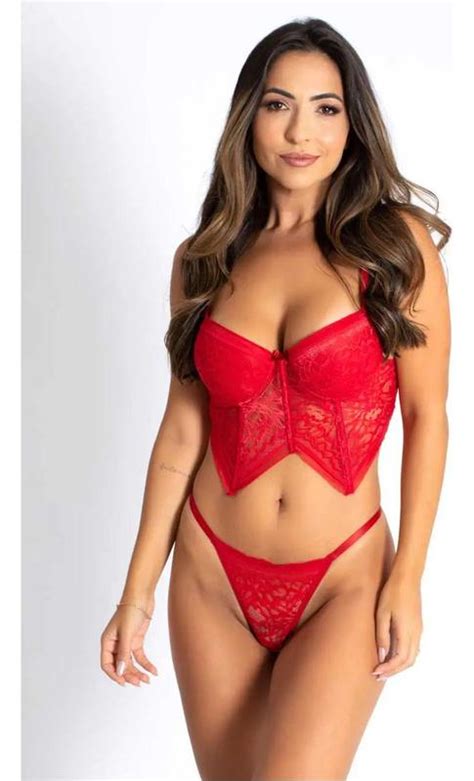 Conjunto Lingerie Cropped De Renda Sexy Bojo Fio Denta moda íntima