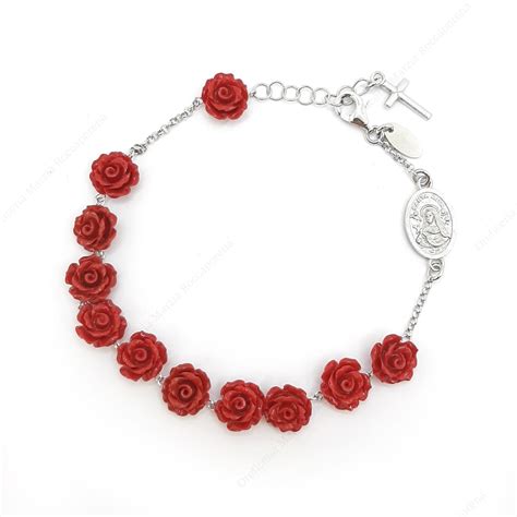 Bracciale Rosario In Argento Con Rose Rosse Oreficeria Souvenir Marzia