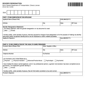 Fillable Online Dot Nd GENDER DESIGNATION Dot Nd Fax Email Print
