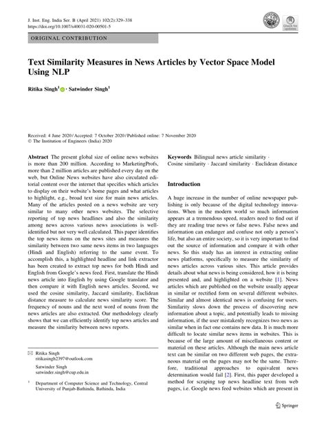 pdf text similarity measures in news articles by vector space model using nlp