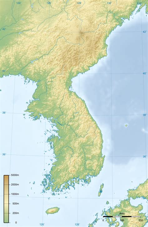 Detailed Topographic Map Of Korean Peninsula North Korea Asia