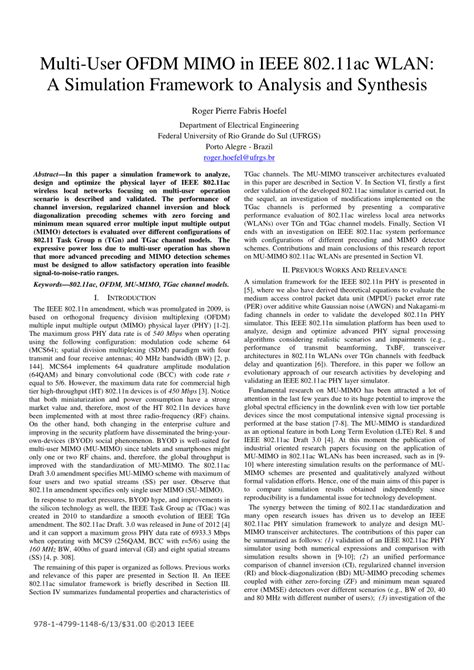 pdf multi user ofdm mimo in ieee 802 11ac wlan a simulation framework to analysis and synthesis