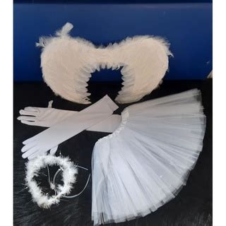 Fantasia kit anjo adulto saia tule tutu auréola tiara asa Shopee Brasil
