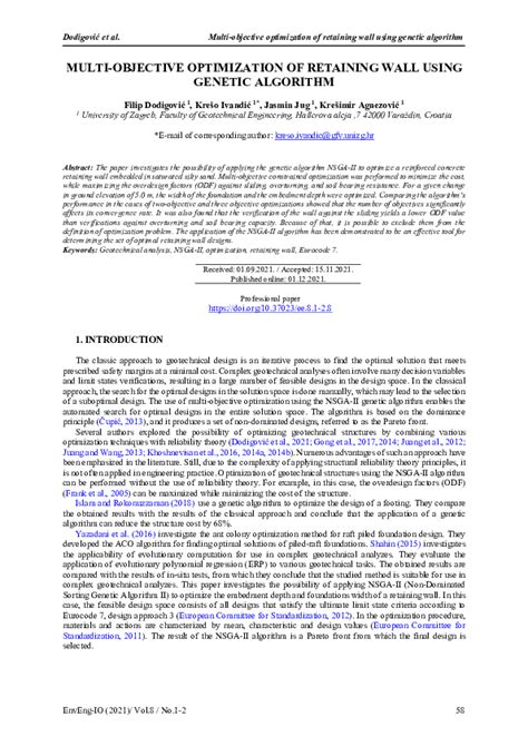 pdf multi objective optimization of retaining wall using genetic algorithm krešo ivandić
