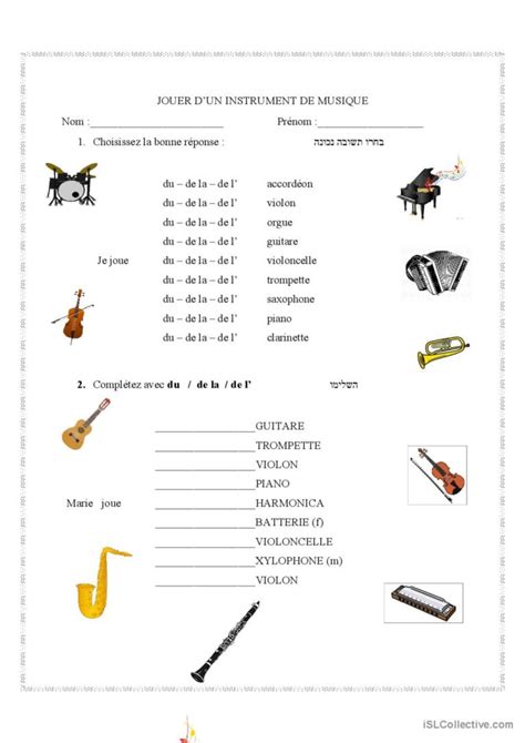 Jouer d un instrument de musique Français FLE fiches pedagogiques pdf