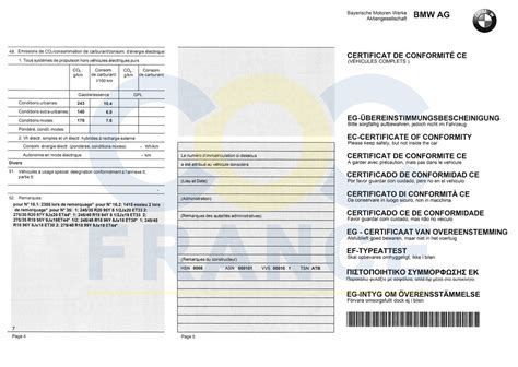 Certificat de conformité Européen BMW