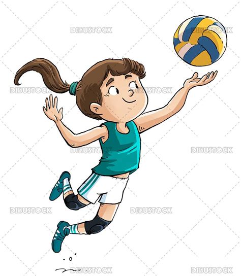 Ilustración de niña jugando voleibol saltando Dibustock dibujos e