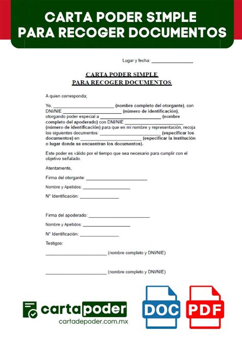 Carta Poder Simple Ejemplos En Word Pdf Gratis