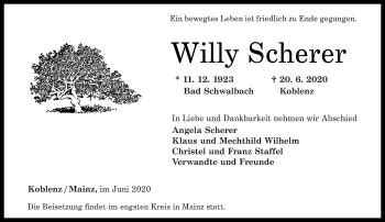 Traueranzeigen Von Willy Scherer Rz Trauer De