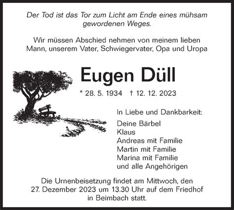 Traueranzeigen von Eugen Düll Südwest Presse Trauer