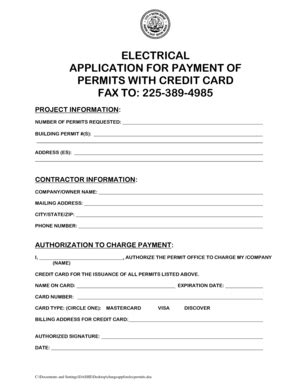 Fillable Online Electrical Application For Payment Of Permits With