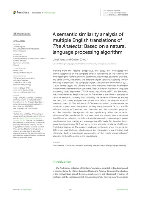 pdf a semantic similarity analysis of multiple english translations of the analects based on