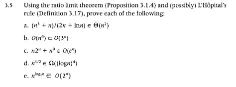 solved need help with asymptotic notation ratio limit