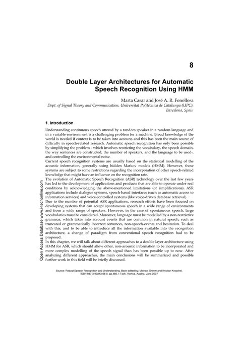 pdf double layer architectures for automatic speech recognition using hmm