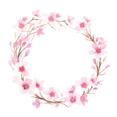 Cherry Blossom Watercolor Flower Wreath Wedding Pink Flower PNG