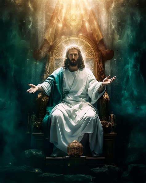 Premium Photo Jesus Sitting On A Throne With The Sun Behind Him