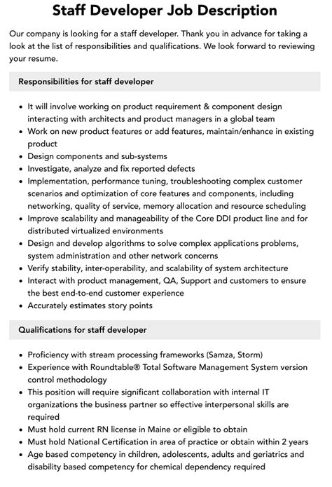 Staff Developer Job Description Velvet Jobs