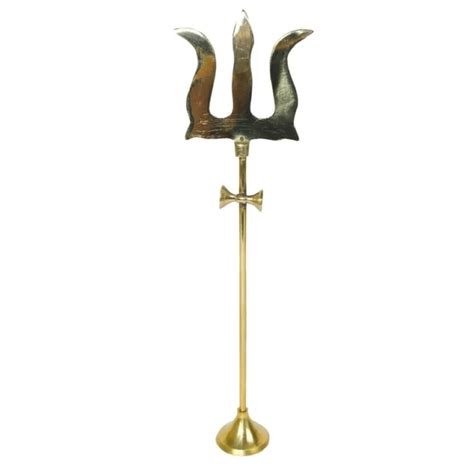 SHIVA BRASS TRISHUL Trident Damru With Stand For Temple Pooja Ghar