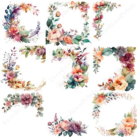 87 Watercolor Floral Borders Set 2 Wild Floral Clipart High Quality