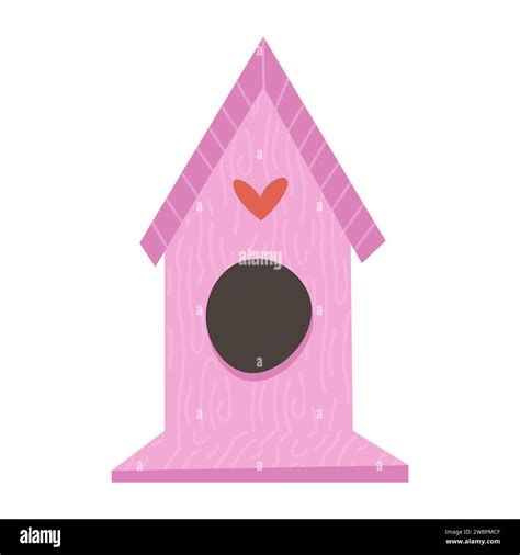 Cute Wooden Pink Birdhouse For Birds Isolated On A White Background