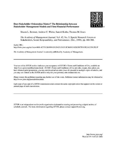 Pdf Berman Et Al Does Stakeholder Orientation Matter The