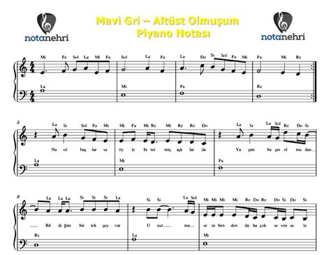 Mavi Gri Altust Olmusum piyano notasi 1 Bağlama Notaları Do re mi