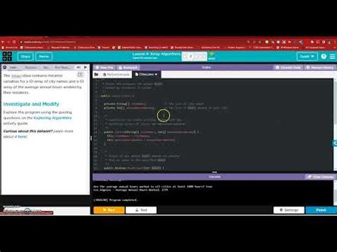 Code Org Unit Lesson Array Algorithms Youtube