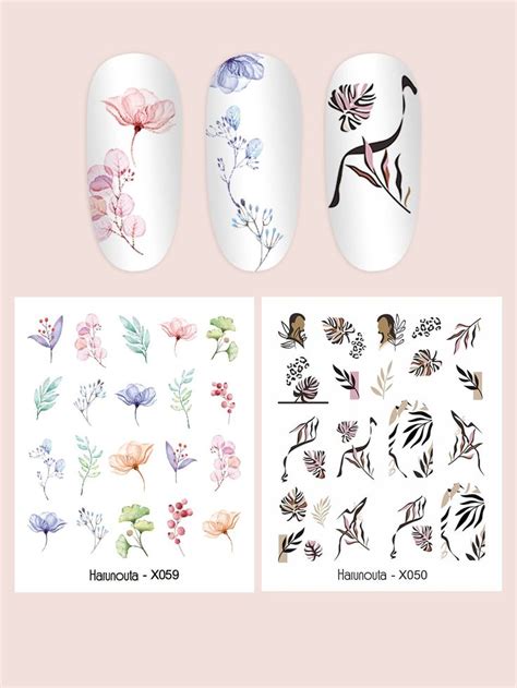 2sheets Plant Pattern Nail Art Sticker Floral Nails Nail Patterns
