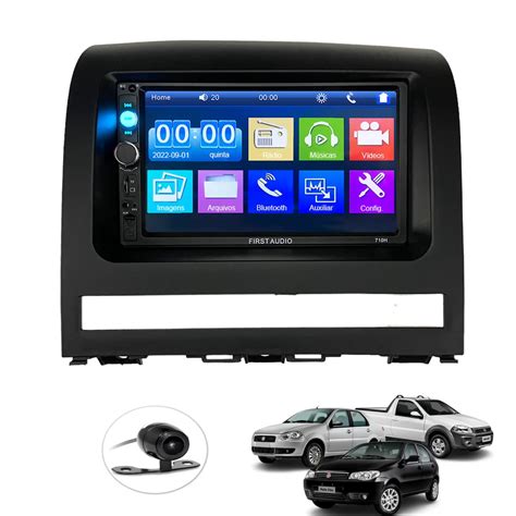 Kit Central Multimidia Dvd Din Mp Fiat Palio Siena Strada Idea Preta