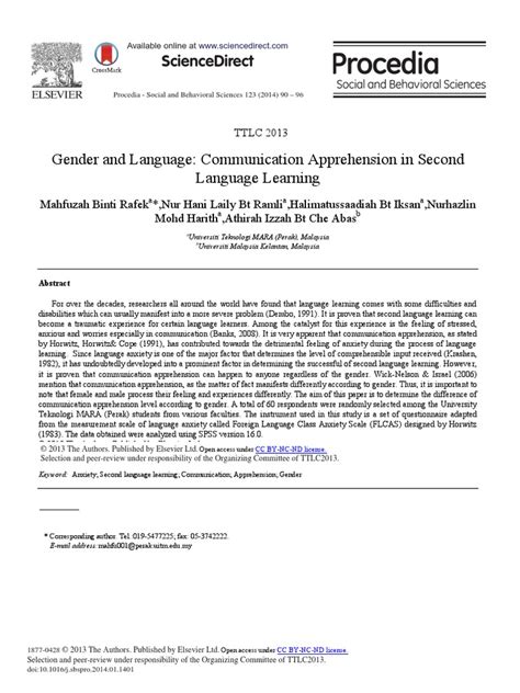 gender and language communication apprehension in second language learning pdf anxiety