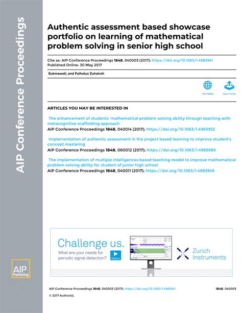 pdf authentic assessment based showcase portfolio on learning of mathematical problem solving