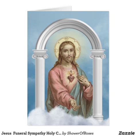 Jesus Funeral Sympathy Card With The Image Of Christ Holding A Heart In