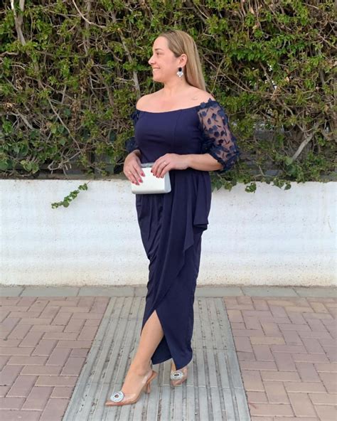 ROTITA Split Navy Off Shoulder Half Sleeve Bodycon Dress Rotita