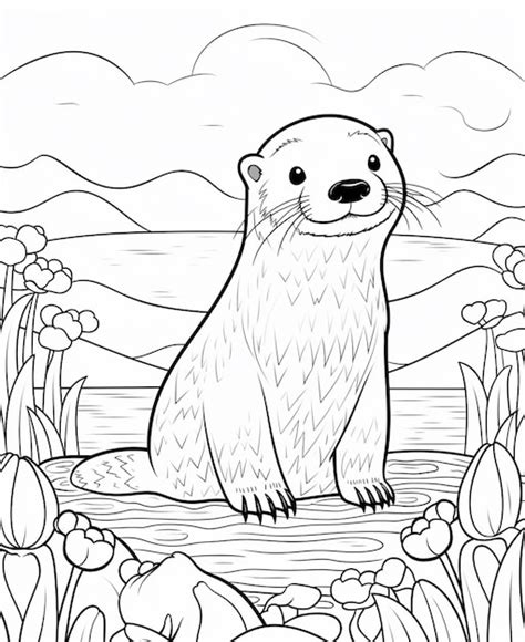 Une Page De Coloriage D Une Loutre Assise Sur Une B Che Dans L Eau