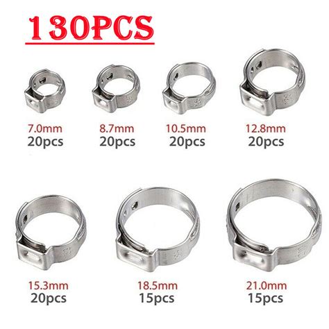 130 80X Hose Clamp Single Ear Stainless Steel Clip Crimp Air Water Fuel
