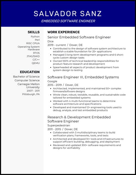 Embedded Software Engineer Resume Examples For