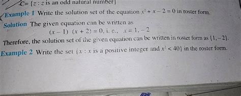 example 1 write the solution set of the equation x2 x−2 0 in roster form