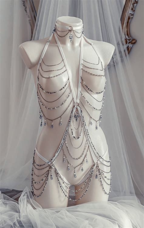 White Harness Lingerie Crotchless Bodysuit Erotic See Etsy