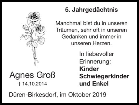 Traueranzeigen von Agnes Groß Aachen gedenkt