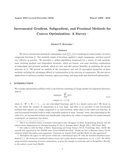 pdf incremental gradient subgradient and proximal methods for convex optimization a survey
