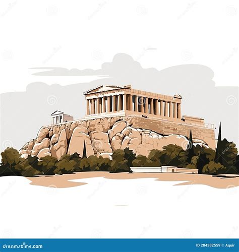 Acropolis Hand Drawn Comic Illustration Acropolis Vector Doodle Style