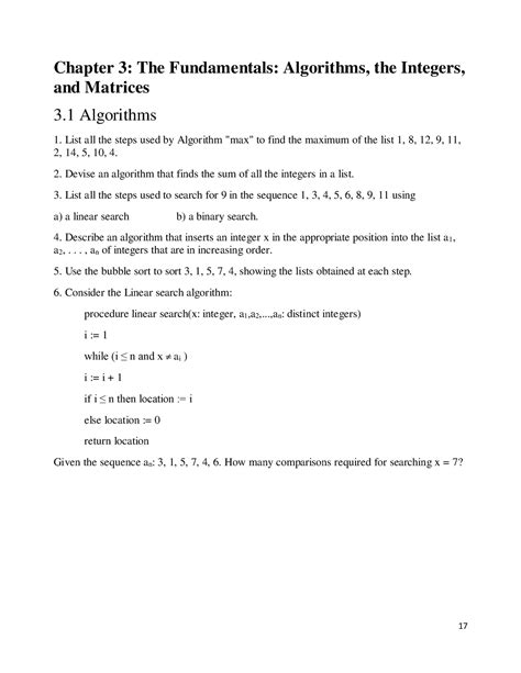 discrete mathematics exercises 17 28 chapter 3 the fundamentals algorithms the integers