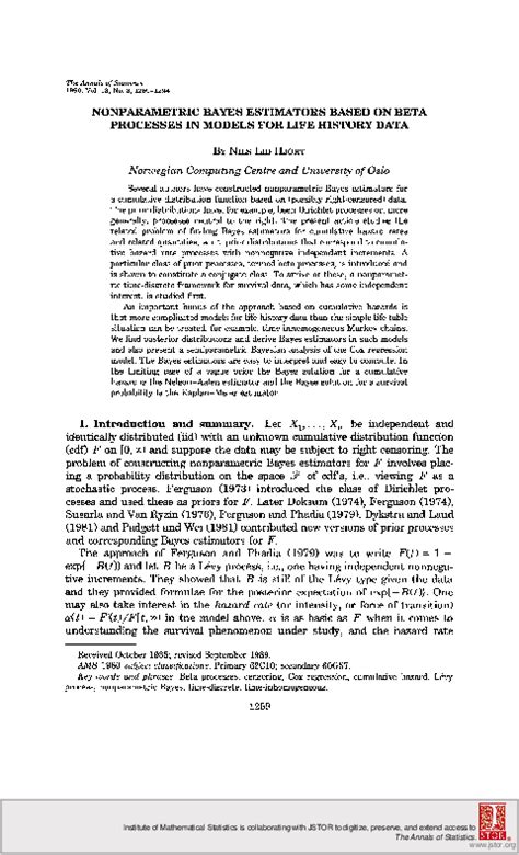 pdf nonparametric bayes estimators based on beta processes in models for life history data