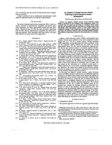 pdf an adaptive variable structure model following control design for robot manipulators